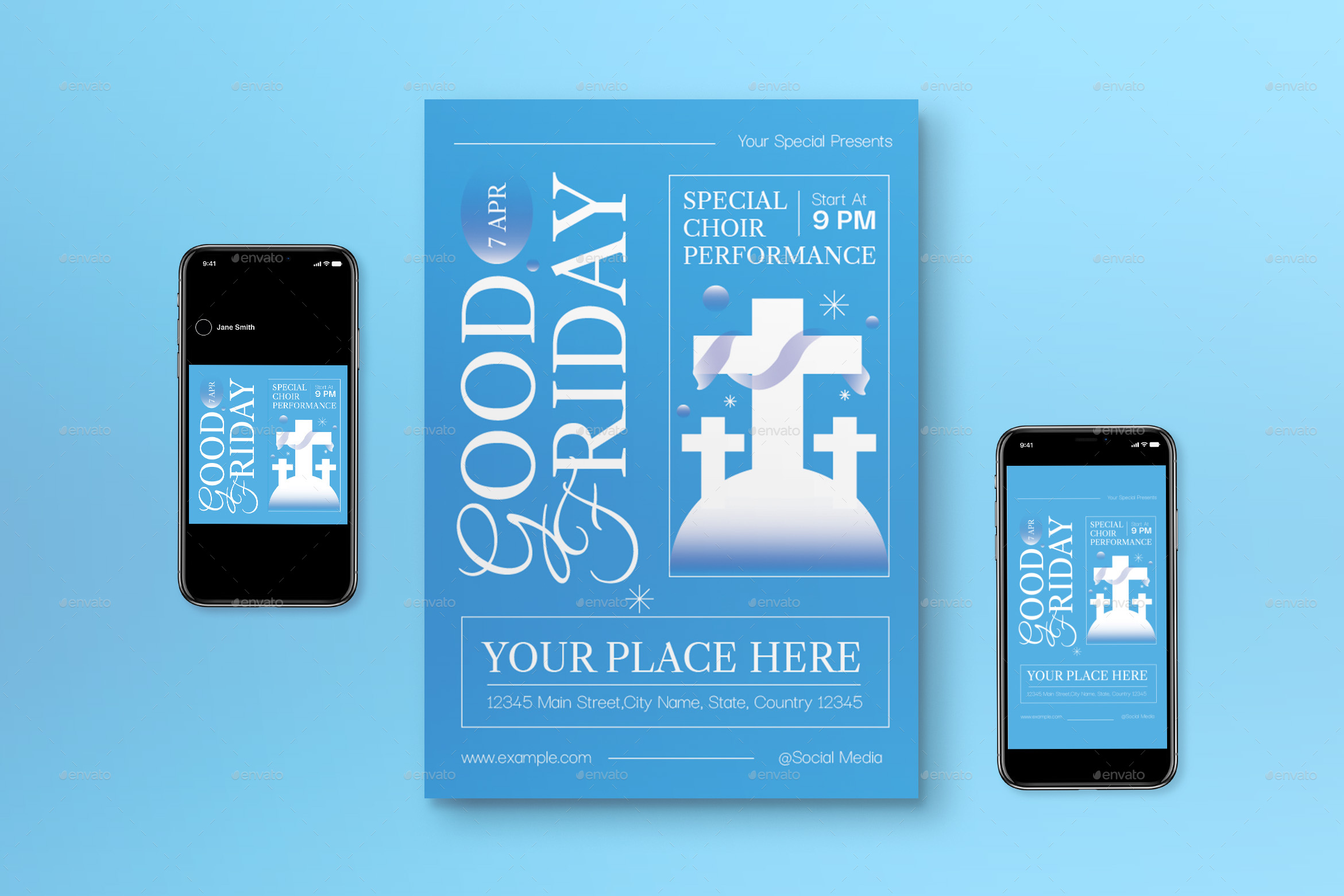 Blue Modern Good Friday Flyer Set, Print Templates | GraphicRiver