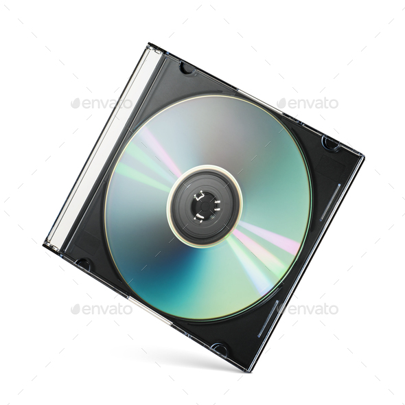 CD-R writable disk in black slim plastic box case jewel isolated on ...