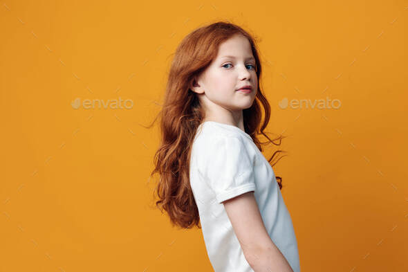 Portrait red childhood ginger expression face little children female ...