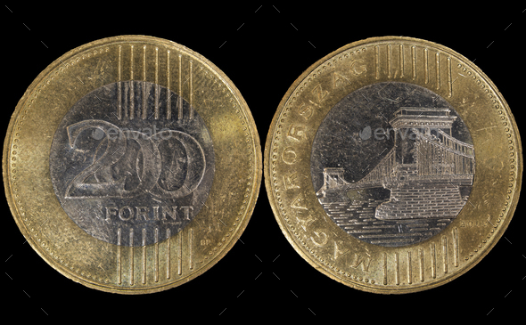 Hungarian 200 forint coin, money of Hungary Stock Photo by SvarunPogani