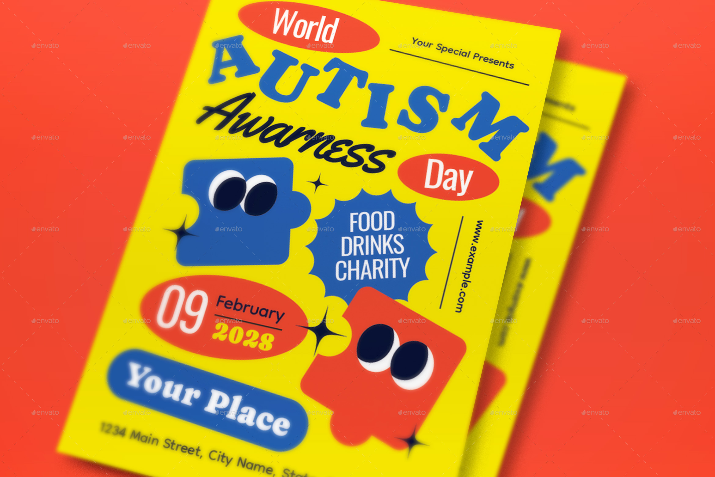 Colorful Flat Design World Autism Awareness Day Flyer Set, Print Templates