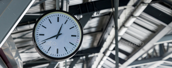 Clock at subway station. Large clock face public transport on a train ...