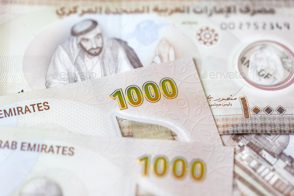 New UAE banknotes banknotes of one thousand, paper money closeup Stock ...