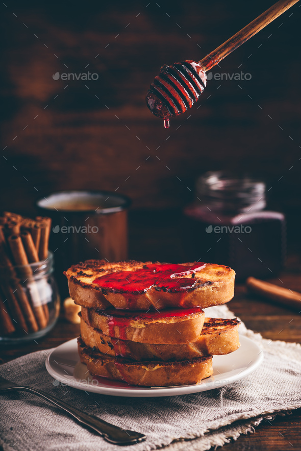 Stack of french toasts with berry syrup Stock Photo by Seva_blsv ...
