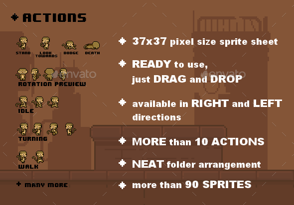 Pixel Monkey Spritesheet, Game Assets | GraphicRiver