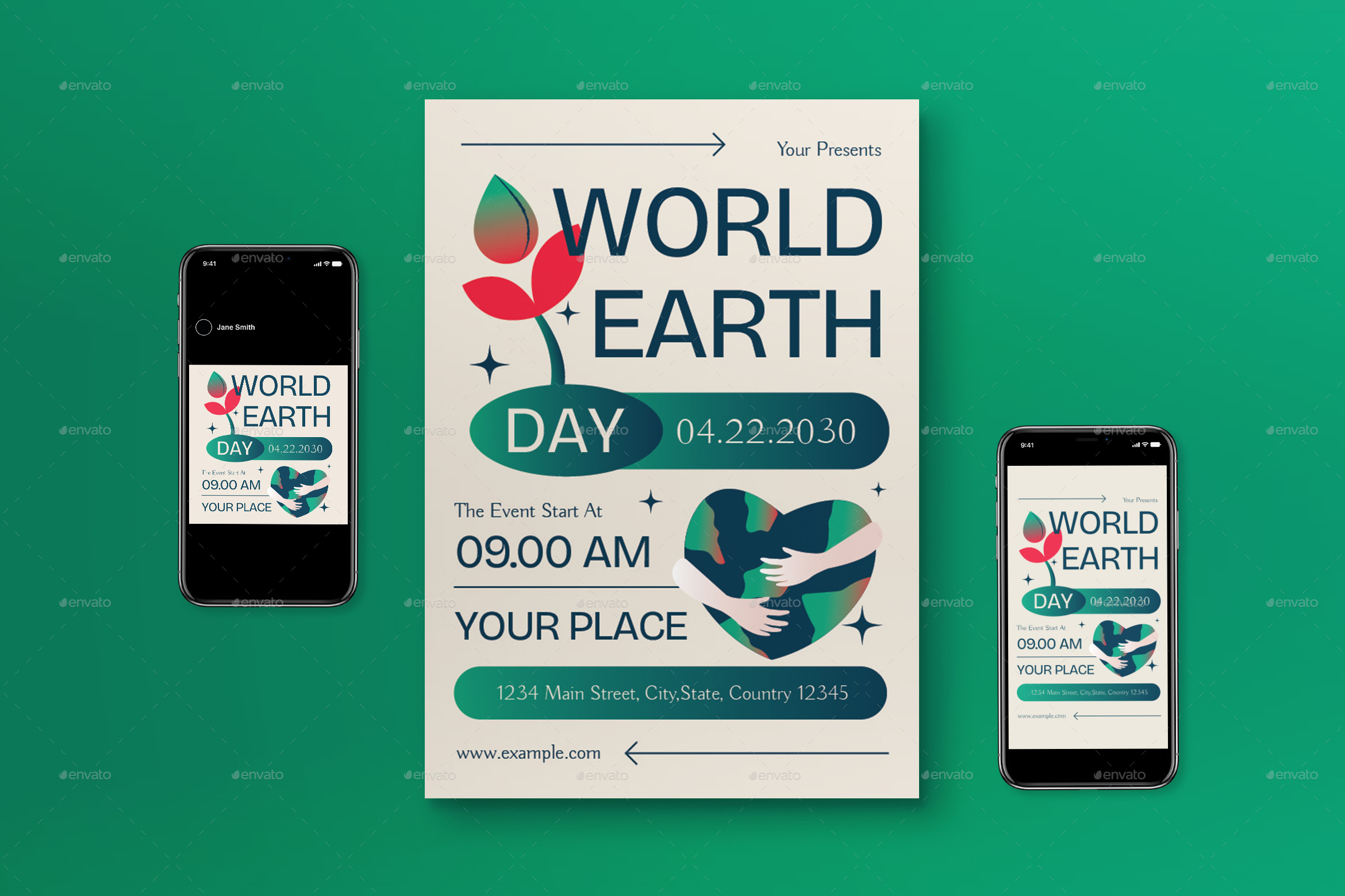 Green Gradient World Earth Day Flyer Set, Print Templates | GraphicRiver