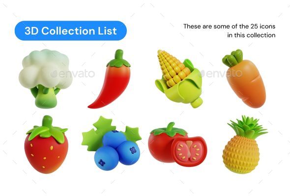 Fruits and Vegetables 3D Icon, Graphics | GraphicRiver