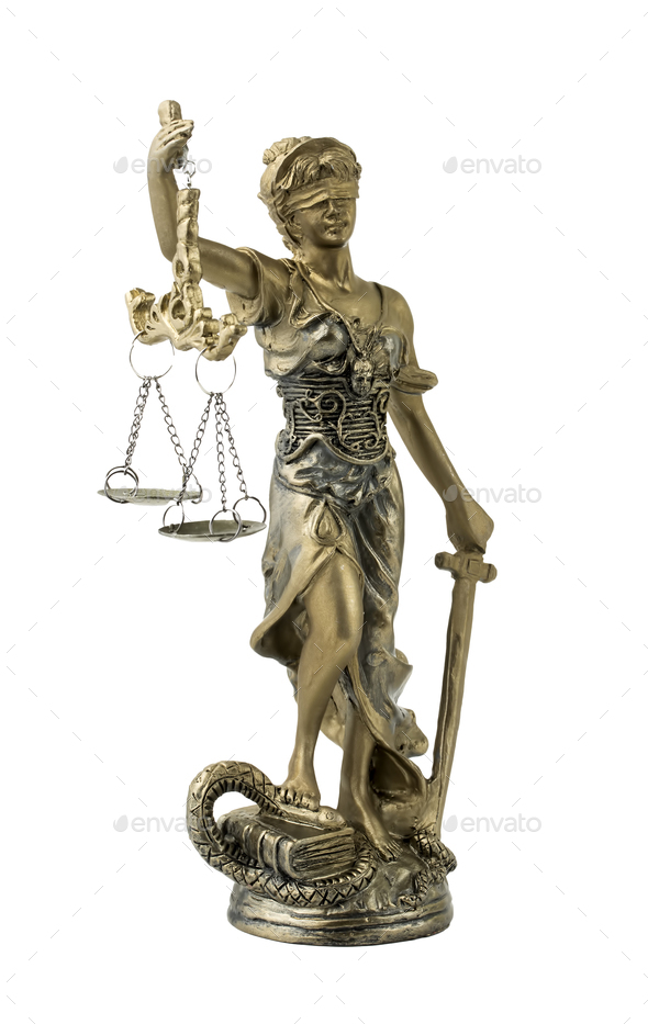 Law symbol; statue of justice on white background Stock Photo by esindeniz