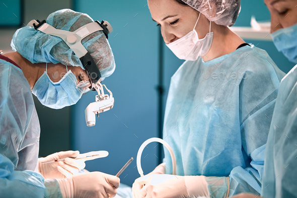 Modern surgery in a technologically advanced hospital. Bright room of ...