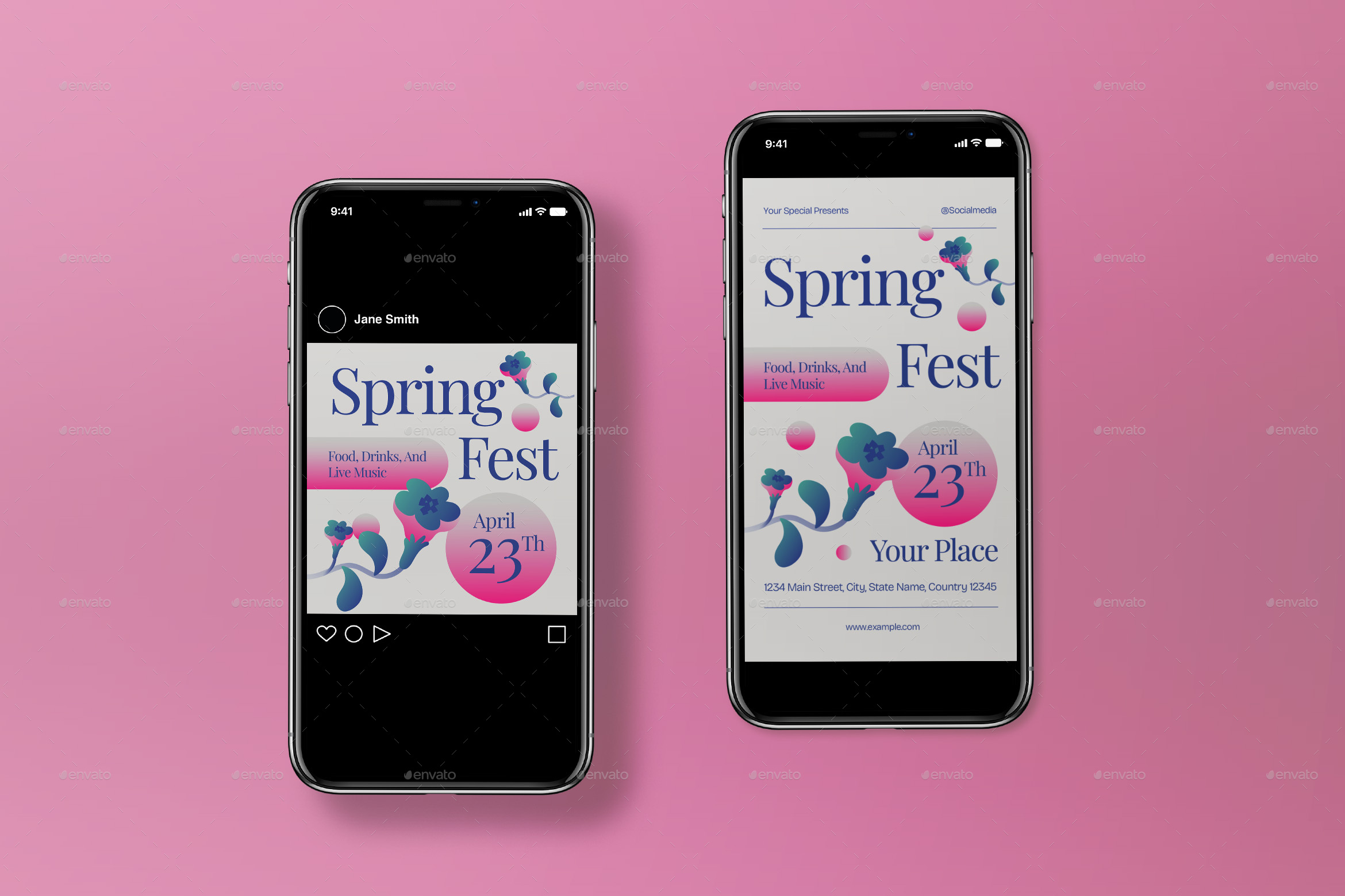 Pink Modern Spring Fest Flyer Set, Print Templates | GraphicRiver