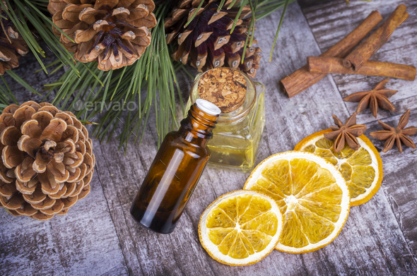 Pine cone plant, pine cone oil with various plants Stock Photo by esindeniz