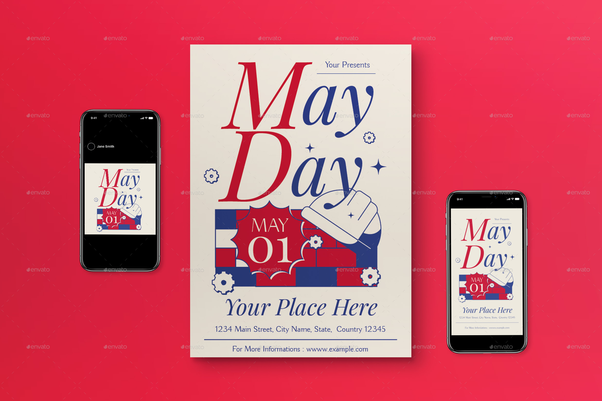 Red Blue Vintage May Day Flyer Set, Print Templates | GraphicRiver