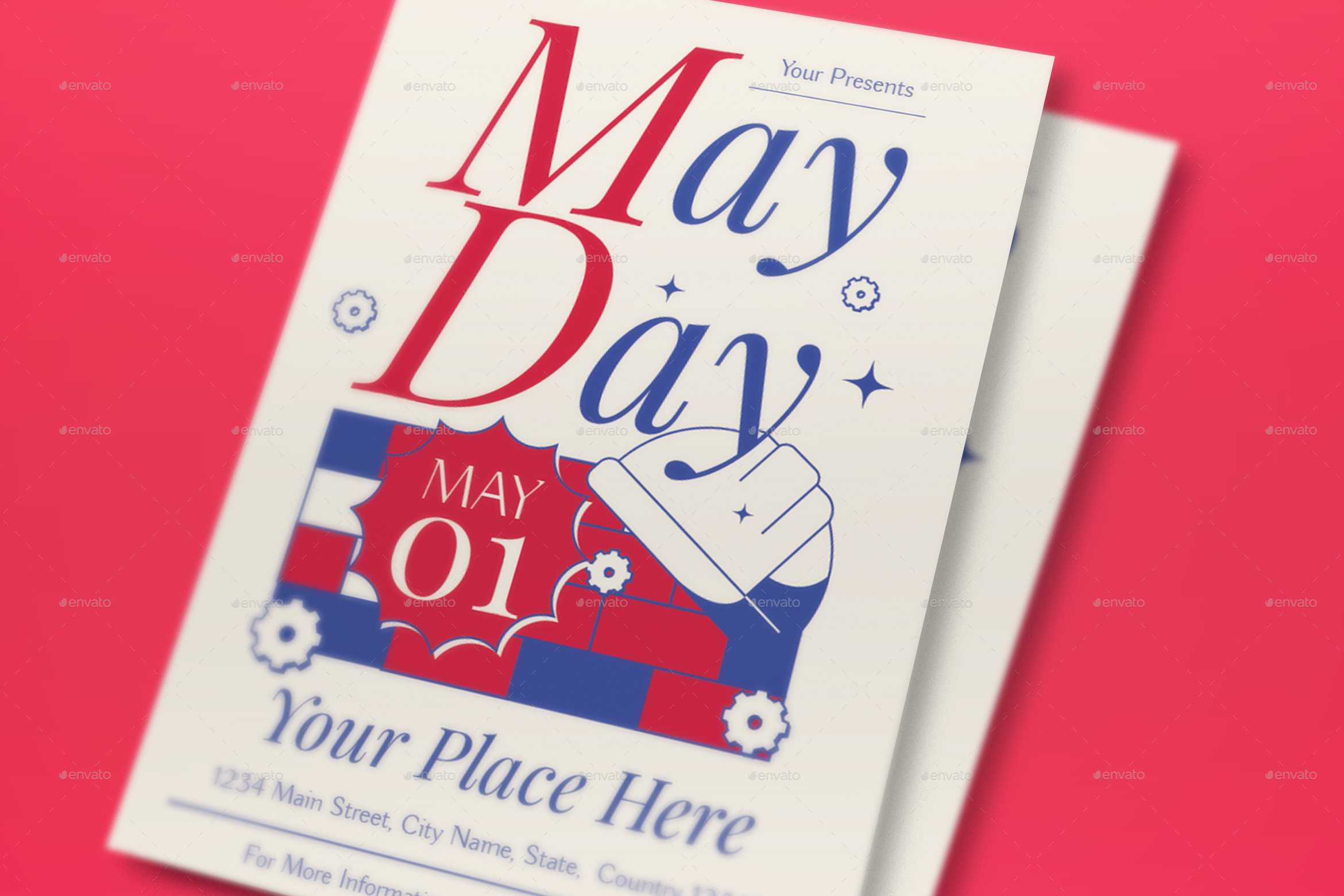 Red Blue Vintage May Day Flyer Set, Print Templates | GraphicRiver