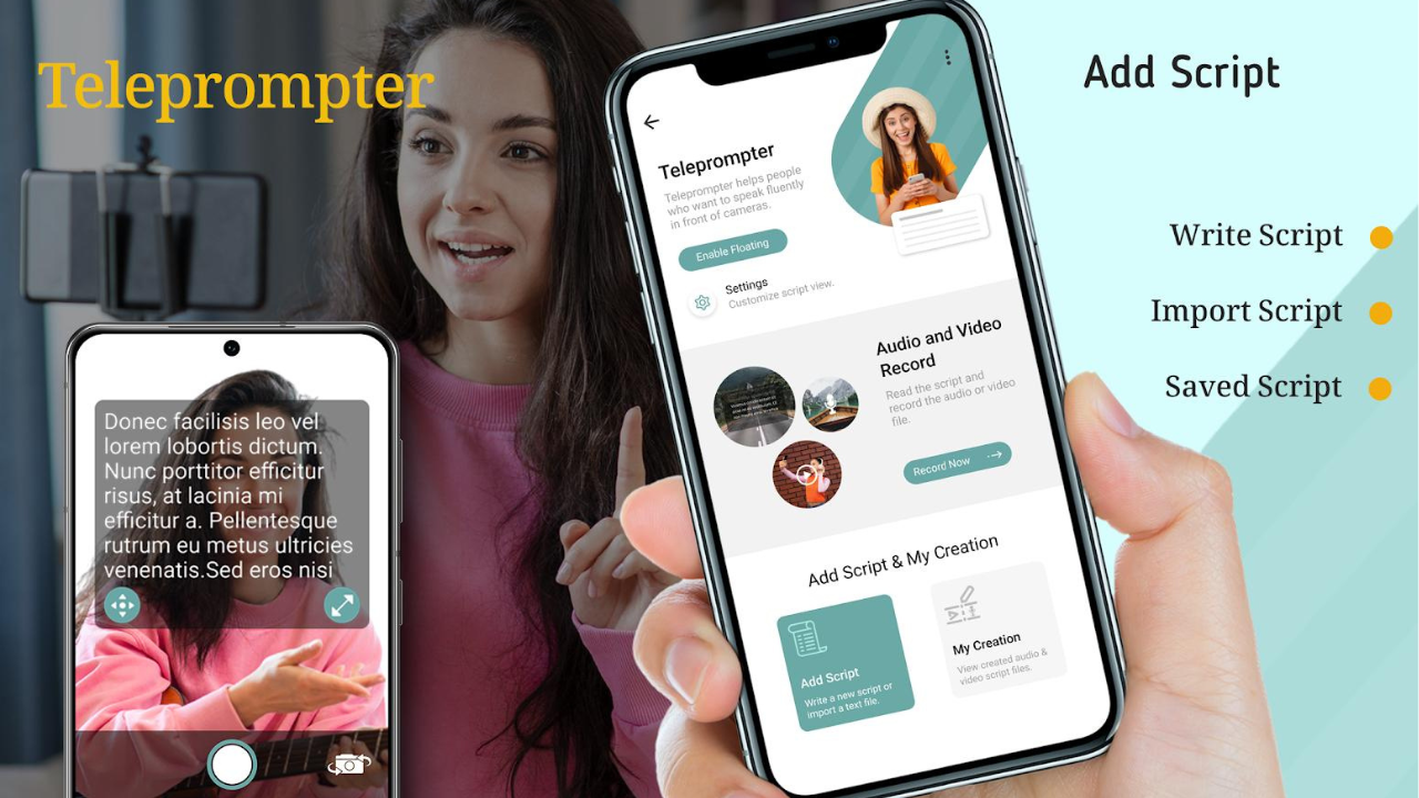 Teleprompter with Video Audio Scripts Recorder Android by MJAppsStudio