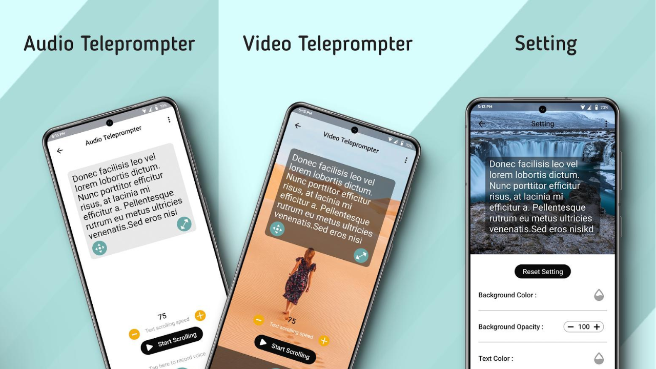 Teleprompter with Video Audio Scripts Recorder Android by MJAppsStudio