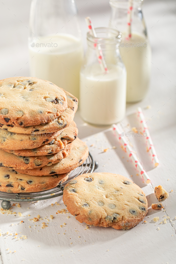 Crunchy and sweet vanilla cookies as after school milky snack. Stock ...