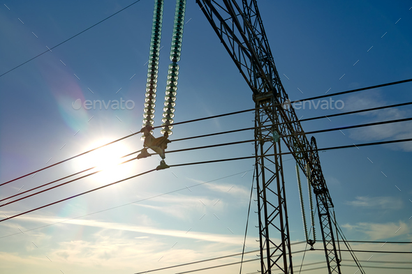 Electric power lines divided by safe guard insulating frame transfening ...
