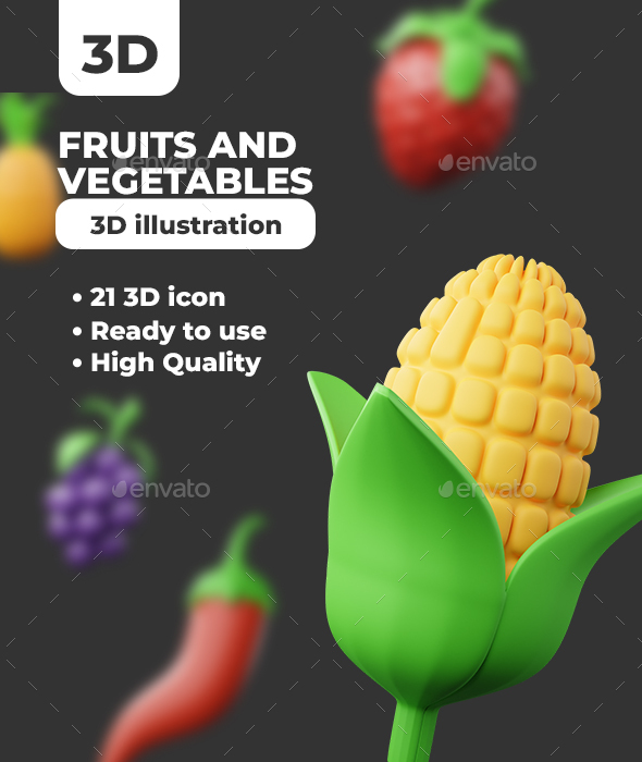 Fruits and vegetables 3d illustration, Graphics | GraphicRiver