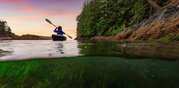 Adventure Woman Kayaking on West Coast of Pacific Ocean. Stock Photo by ...