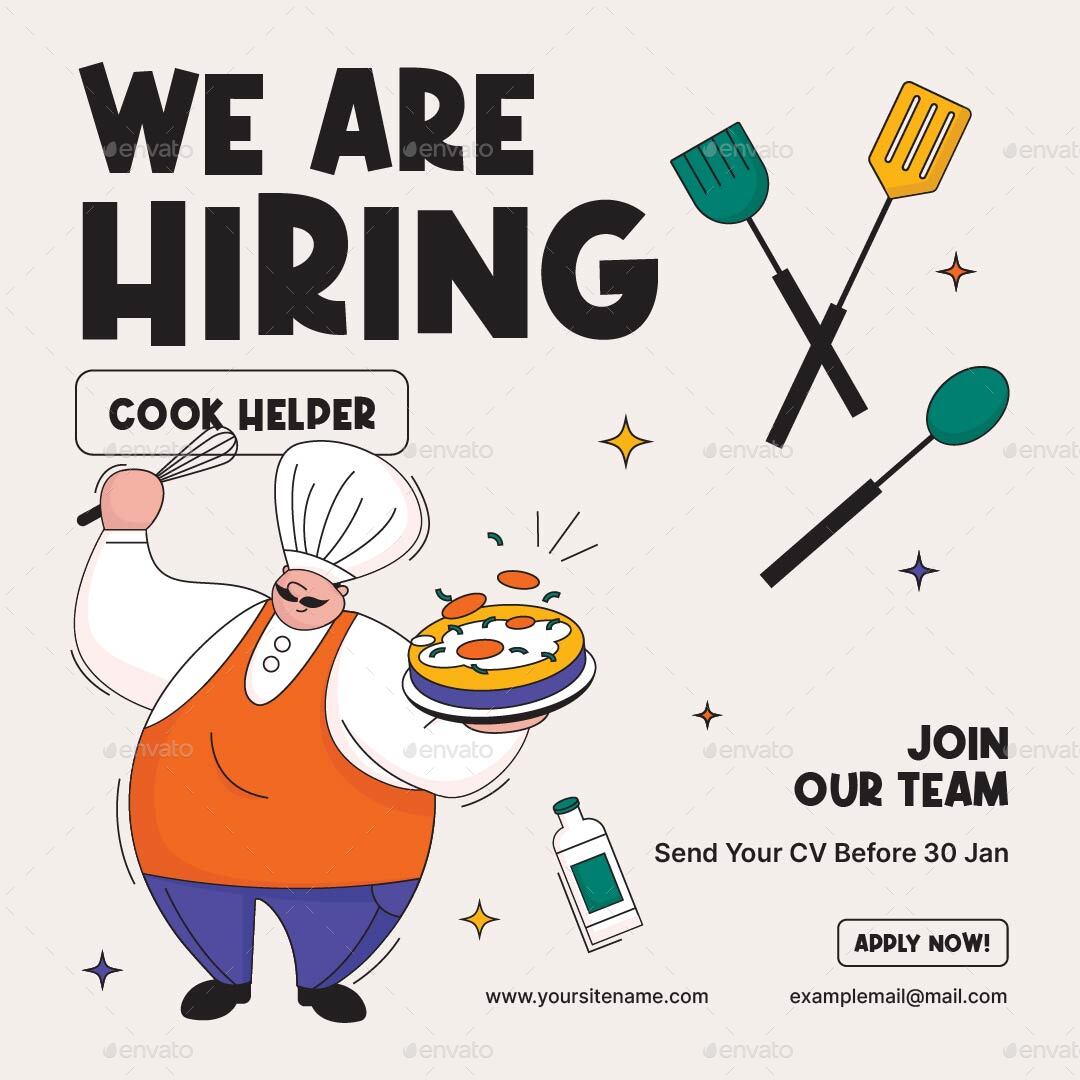 Cook Helper Job Hiring Flyer, Print Templates | GraphicRiver