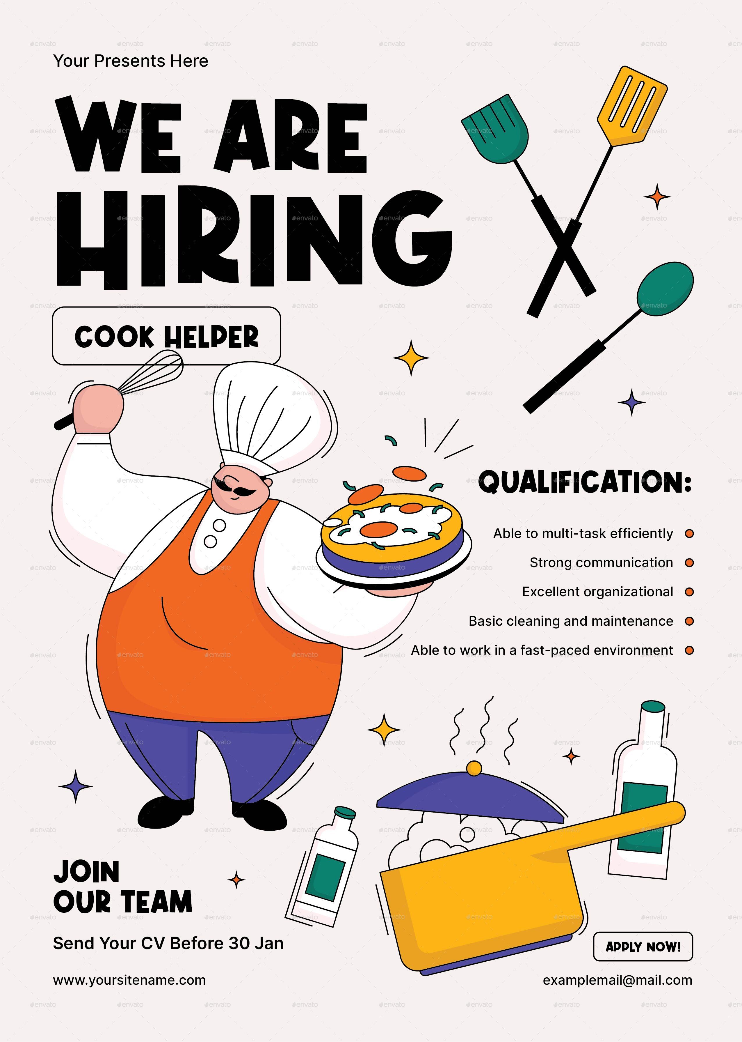 Cook Helper Job Hiring Flyer, Print Templates | GraphicRiver
