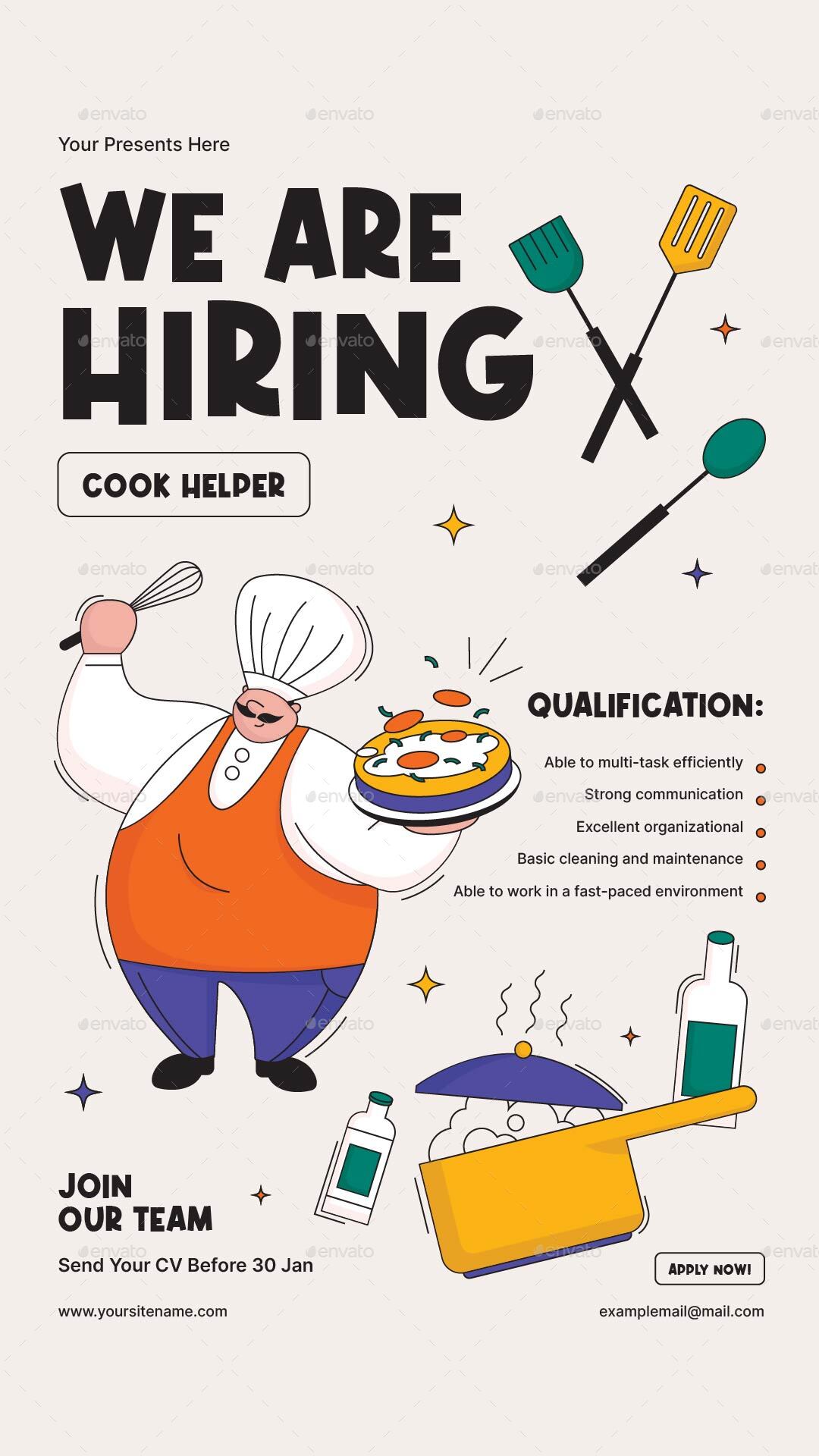 Cook Helper Job Hiring Flyer, Print Templates | GraphicRiver