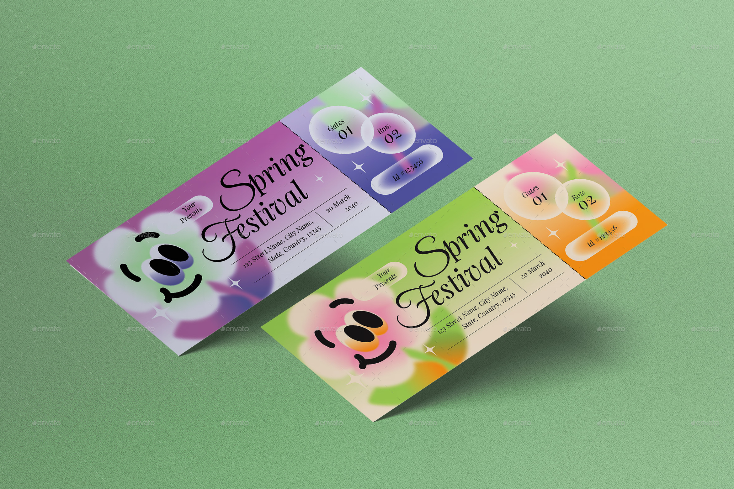 Green Gradient Spring Ticket, Print Templates | GraphicRiver