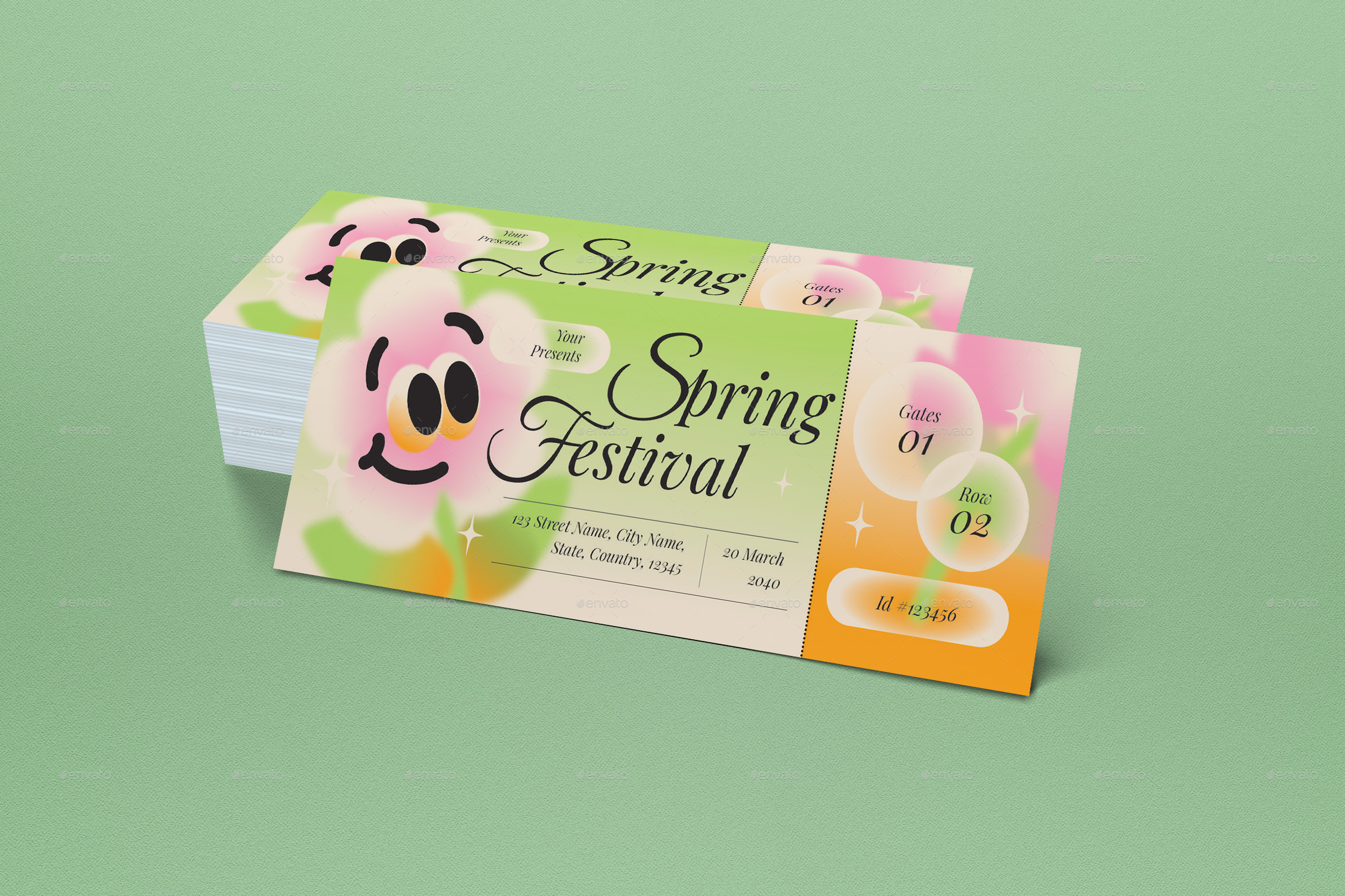 Green Gradient Spring Ticket, Print Templates | GraphicRiver