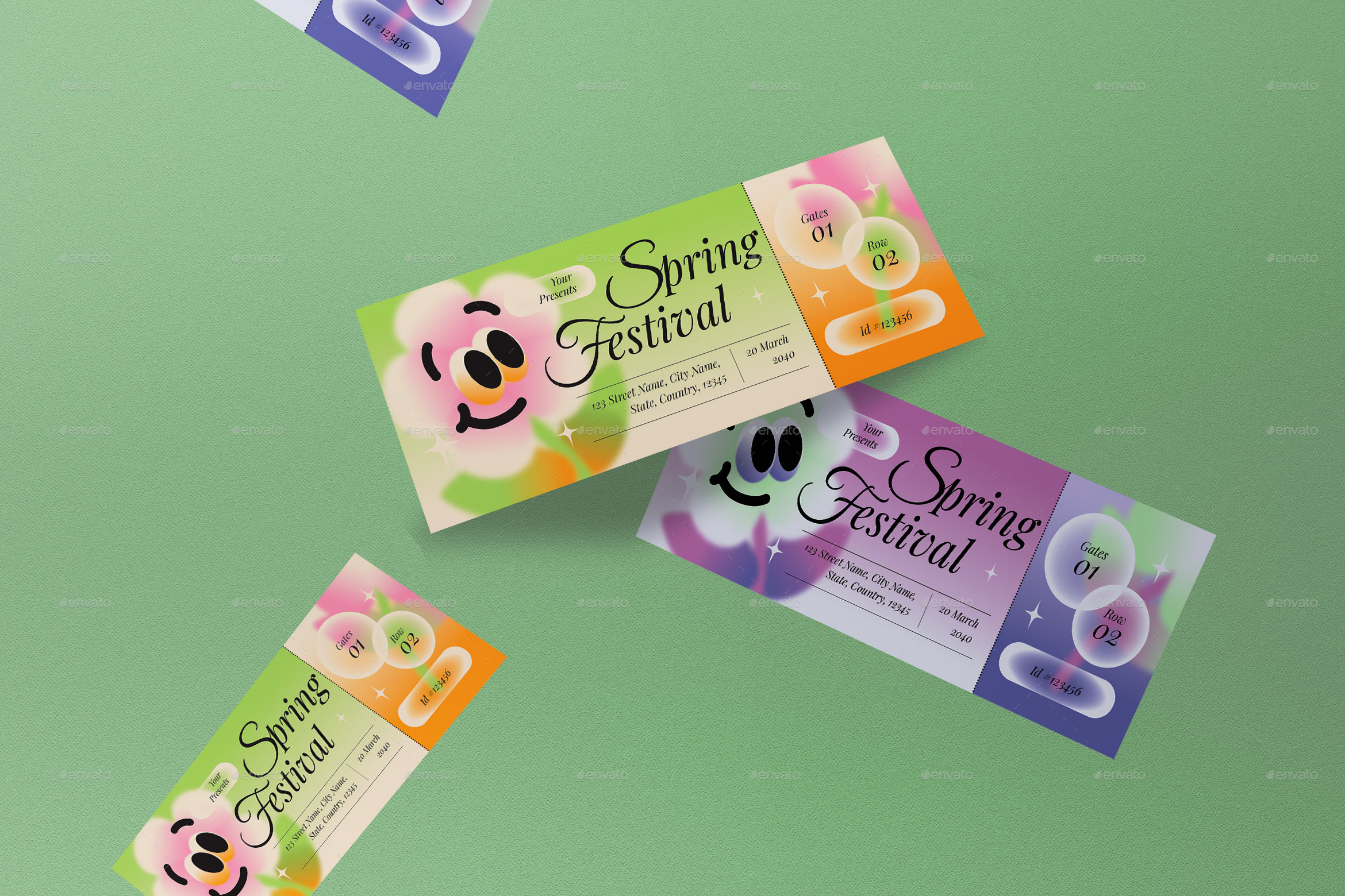 Green Gradient Spring Ticket, Print Templates | GraphicRiver