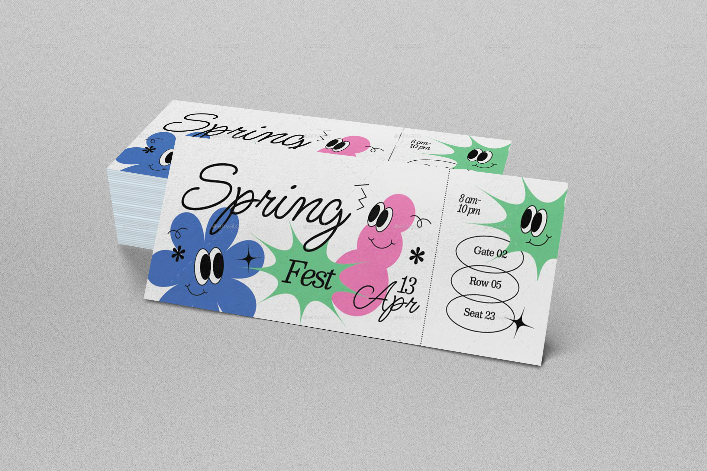 Pink Cartoon Spring Festival Ticket, Print Templates | GraphicRiver