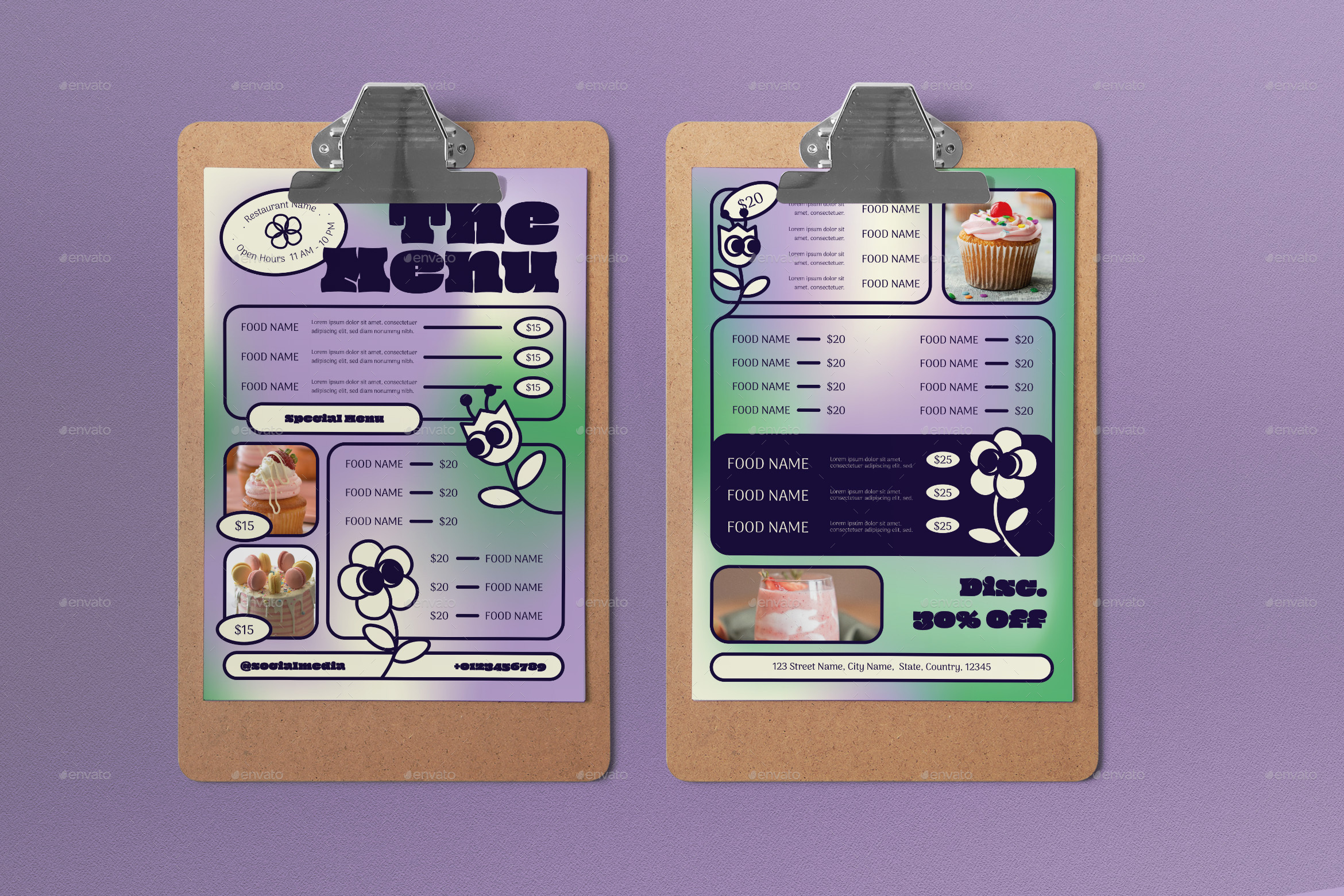 Purple Flat Design Spring Food Menu, Print Templates | GraphicRiver