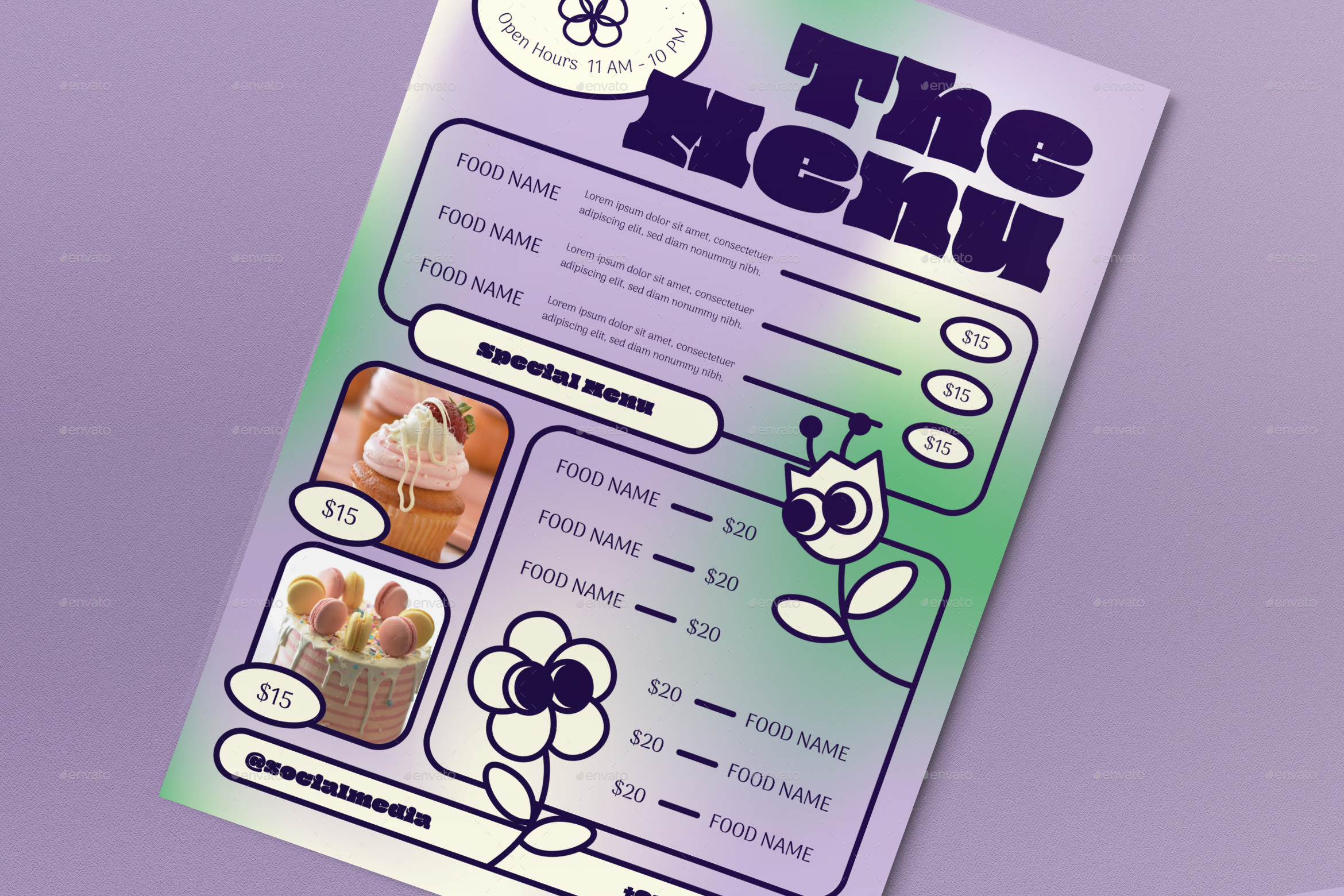 Purple Flat Design Spring Food Menu, Print Templates | GraphicRiver