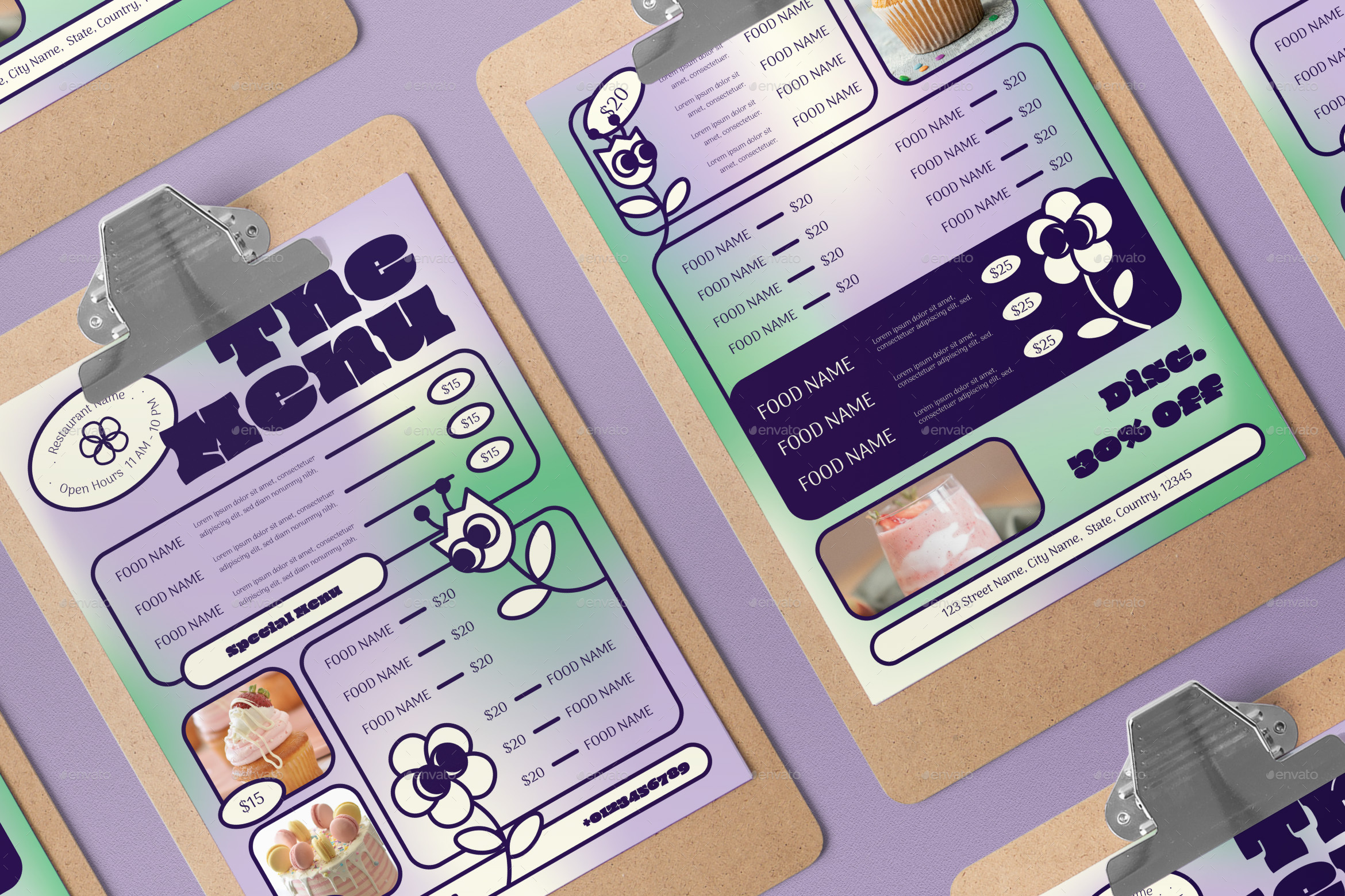 Purple Flat Design Spring Food Menu, Print Templates | GraphicRiver