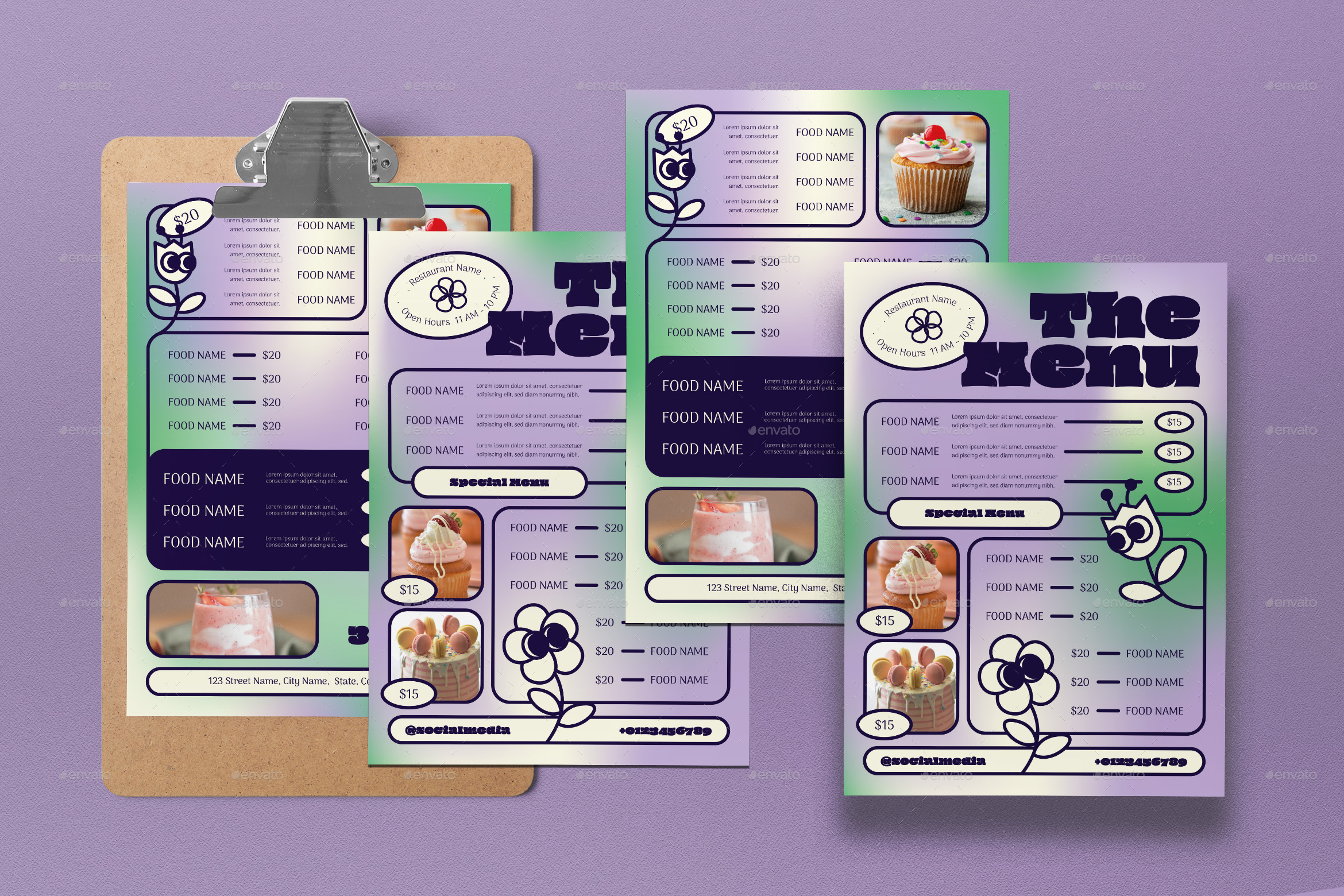Purple Flat Design Spring Food Menu, Print Templates | GraphicRiver