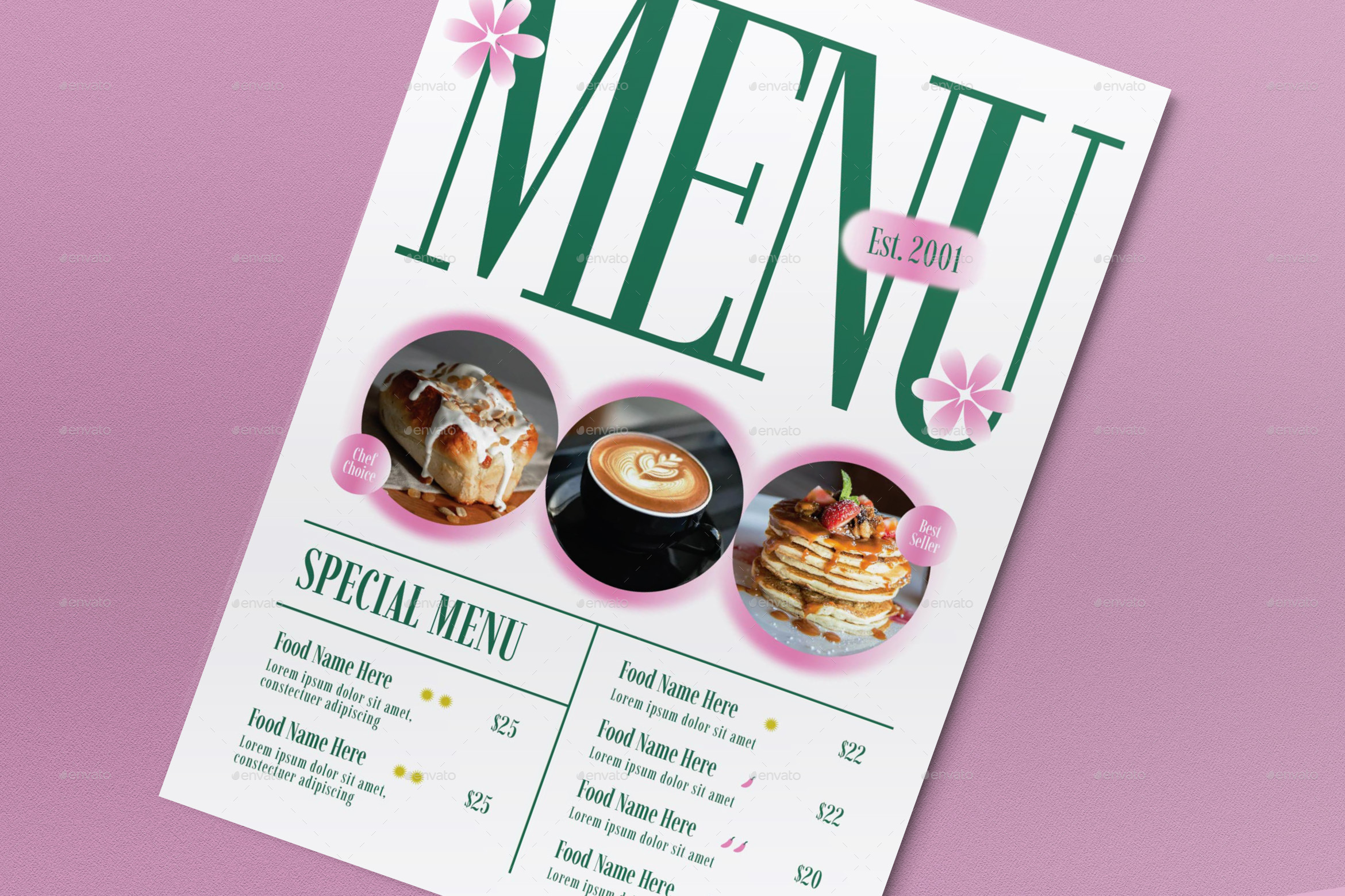 White Gradient Spring Food Menu, Print Templates | GraphicRiver