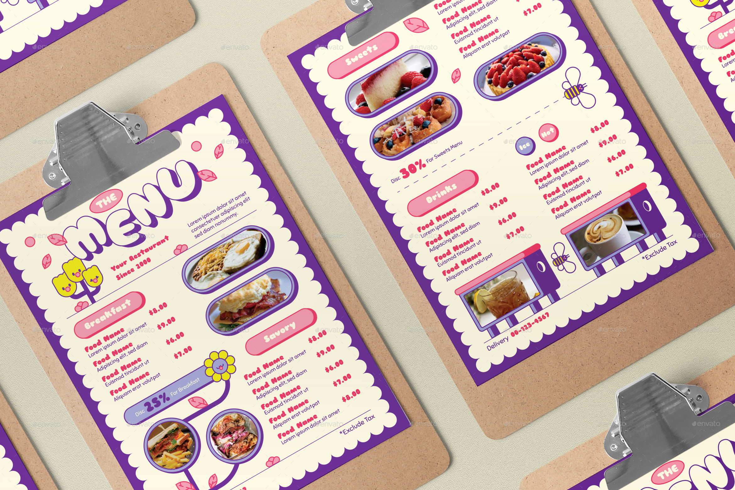 Purple Retro Spring Food Menu, Print Templates | GraphicRiver