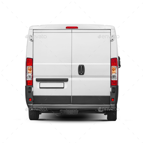 Delivery van rear view isolated on a white. Cargo short-base minibus ...