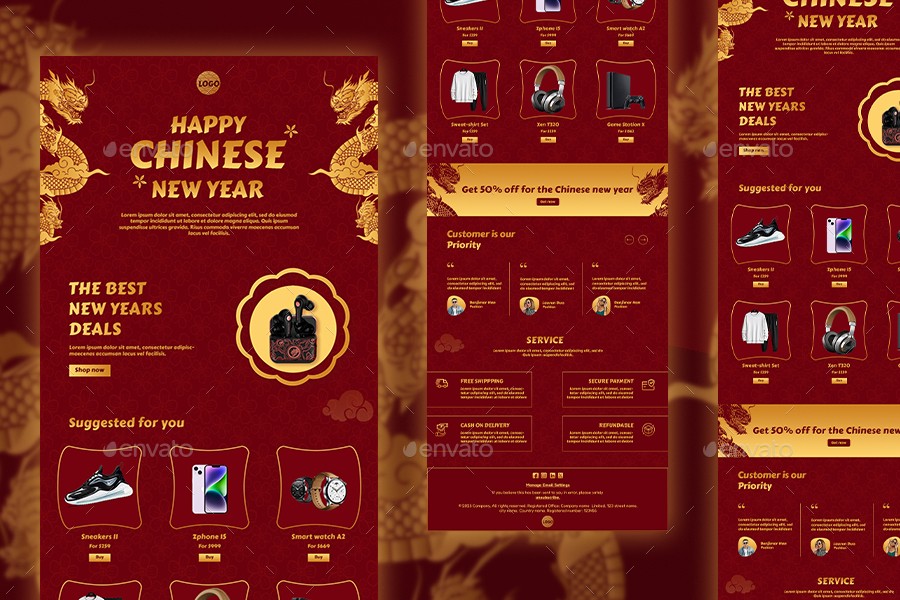 Chinese New Year Email Newsletter PSD Template, Web Elements | GraphicRiver