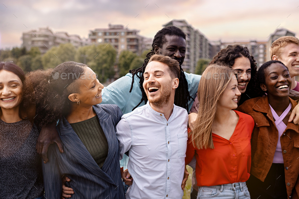 Joyful Multicultural Friends Together in the City Stock Photo by baffos