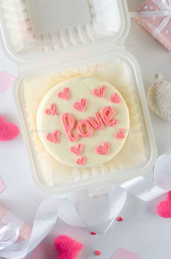 Little cake with "love" inscription. Cake for Valentine's Day, Mother's ...