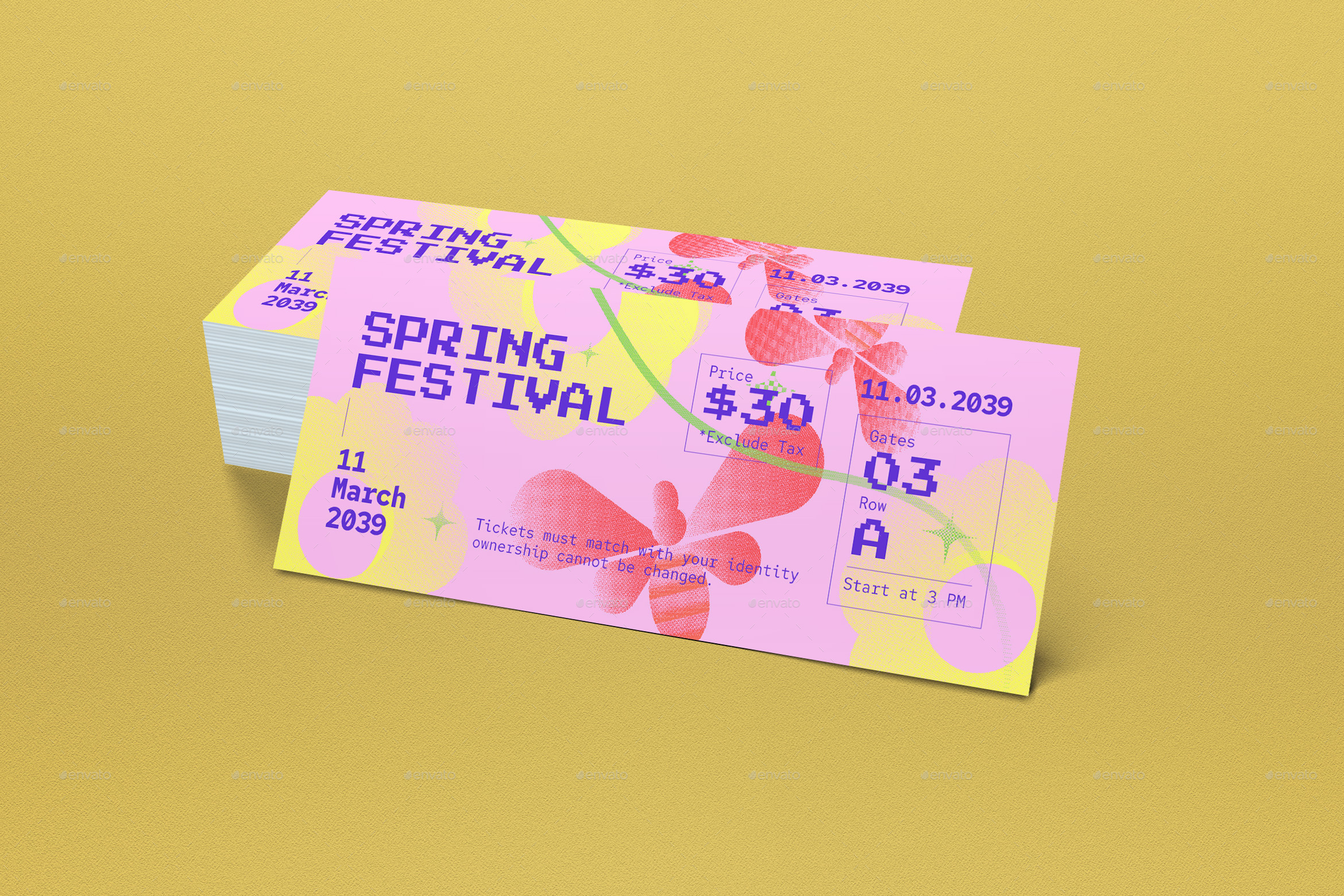 White and Pink Pixel Art Spring Festival Ticket, Print Templates ...