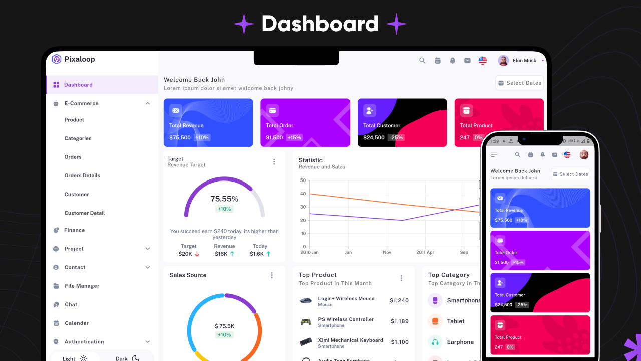 Pixeloop - Multipurpose Admin Dashboard Template | Flutter Responsive Admin Panel | Web App UI ...