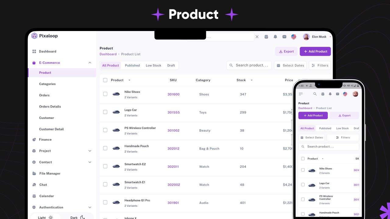 Pixeloop - Multipurpose Admin Dashboard Template | Flutter Responsive Admin Panel | Web App UI ...
