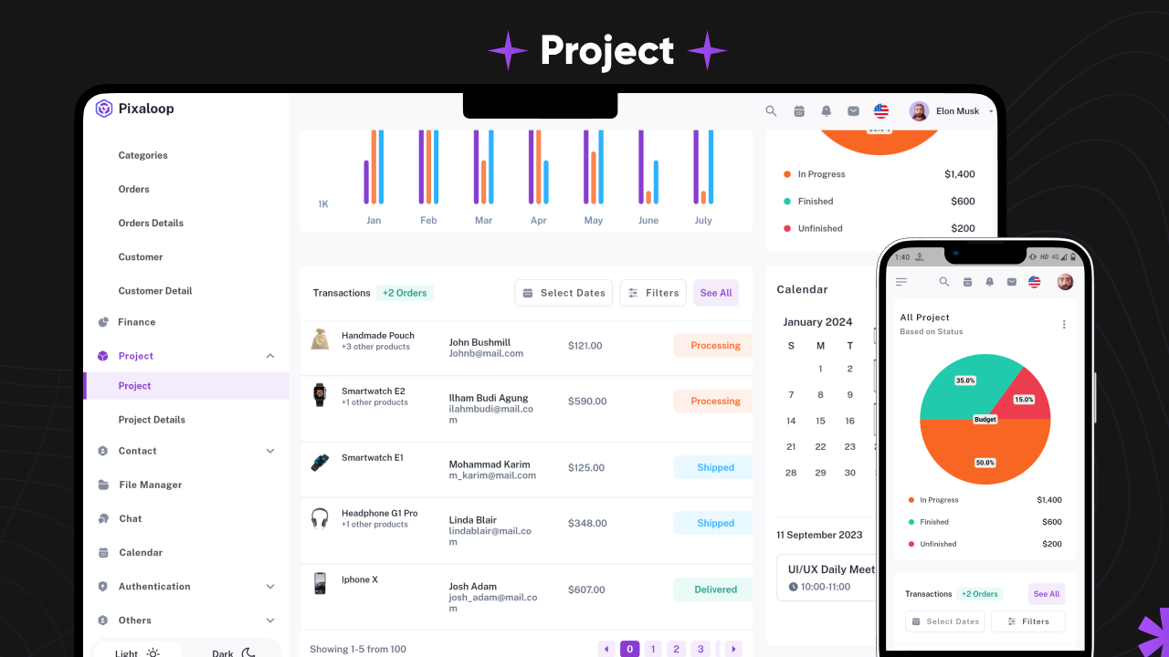 Pixeloop - Multipurpose Admin Dashboard Template | Flutter Responsive Admin Panel | Web App UI ...