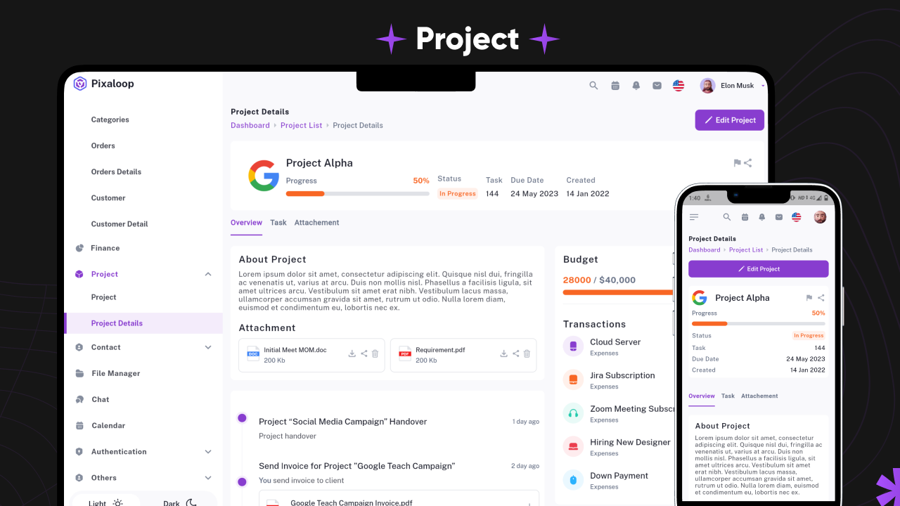 Pixeloop - Multipurpose Admin Dashboard Template | Flutter Responsive Admin Panel | Web App UI ...