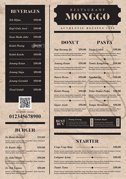 Cardboard Food Menu, Print Templates | GraphicRiver
