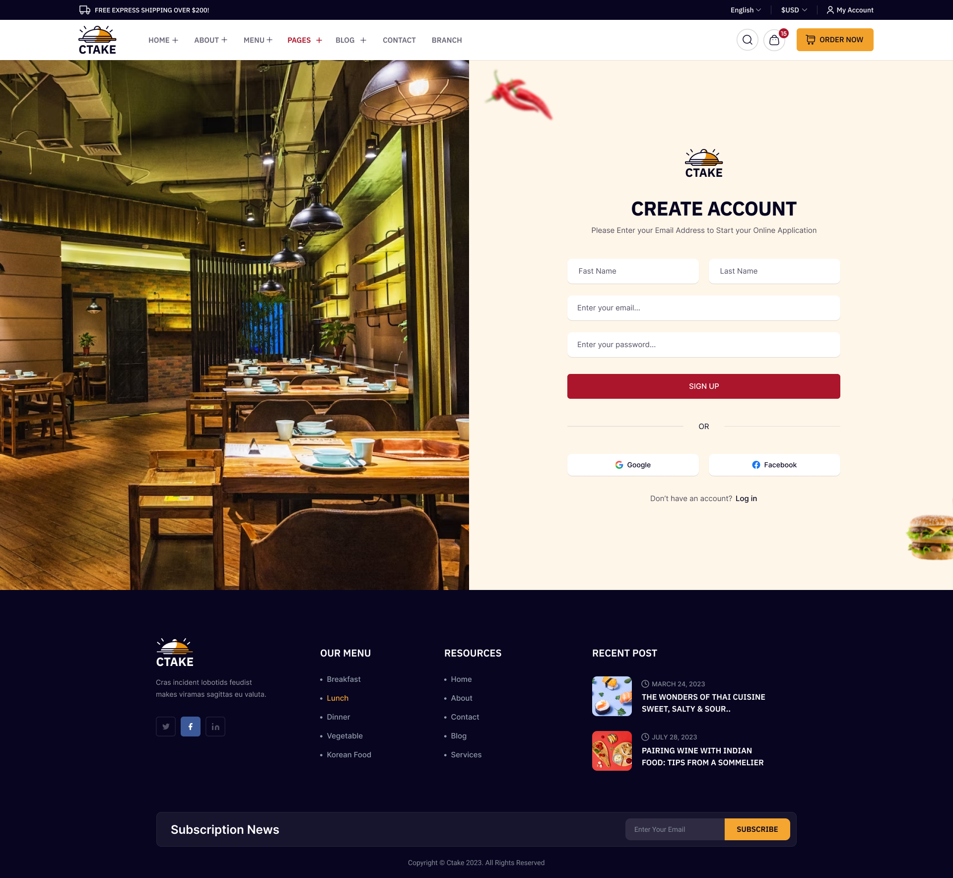 CTAKE - Food And Restaurant Figma Template by NarzoTech | ThemeForest