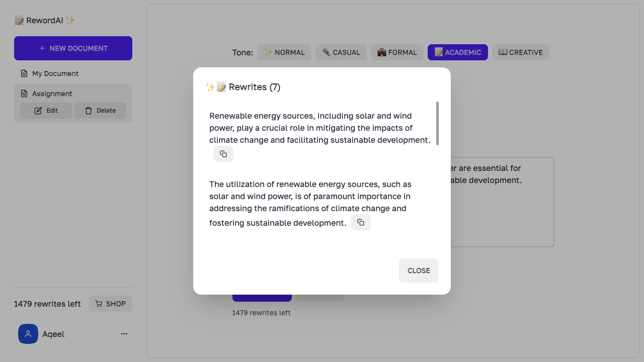 RewordAI - AI Rewriter and Grammar Corrector SaaS Platform by aqeelshamz