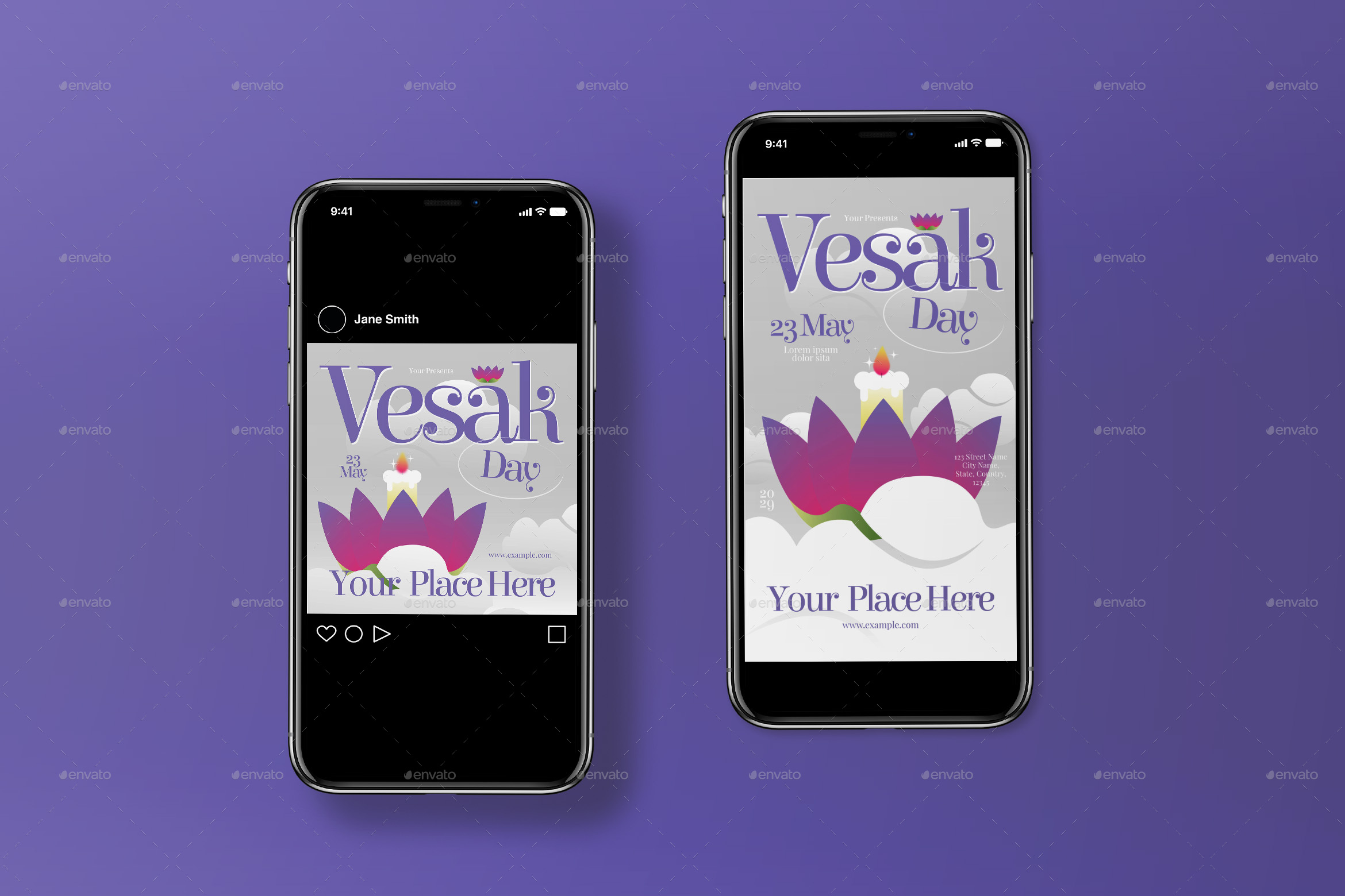 Gray Flat Design Vesak Day Flyer Set, Print Templates | GraphicRiver