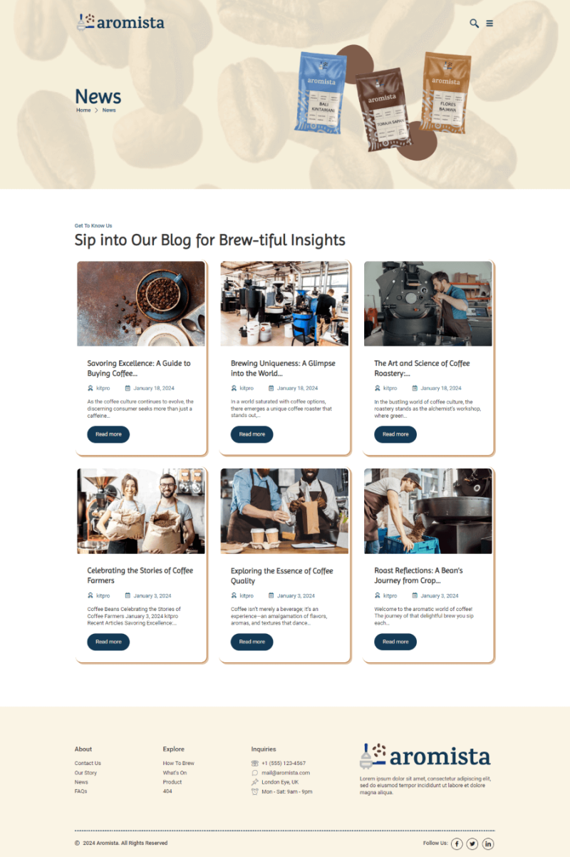 Aromista - Coffee Roasters Elementor Template Kit by Kitpro | ThemeForest
